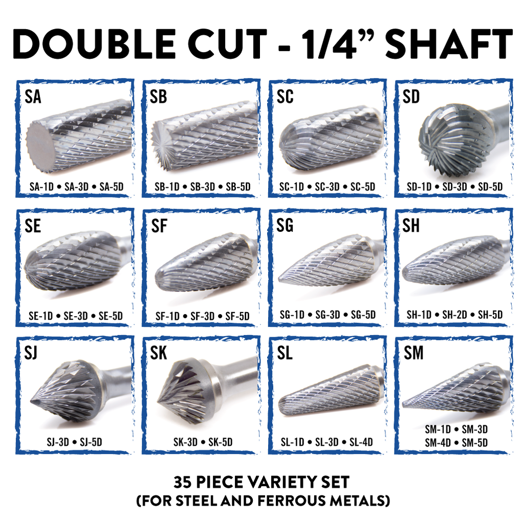 1/4" Shaft - 35 Piece Double Cut Burr Master Set | Free Shipping