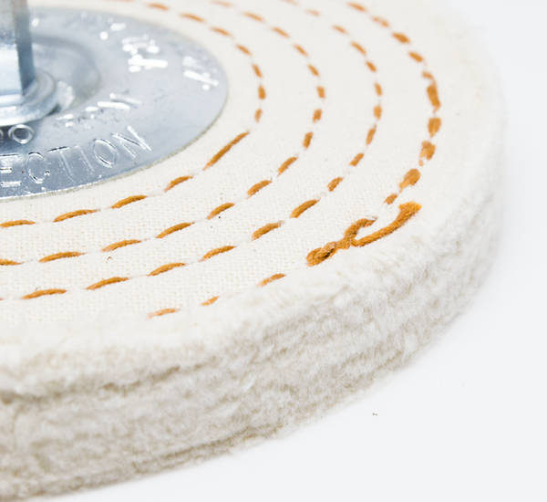 4" Cotton Spiral Sewn Buffing Wheel with 1/4" Mandrel - Benchmark Abrasives